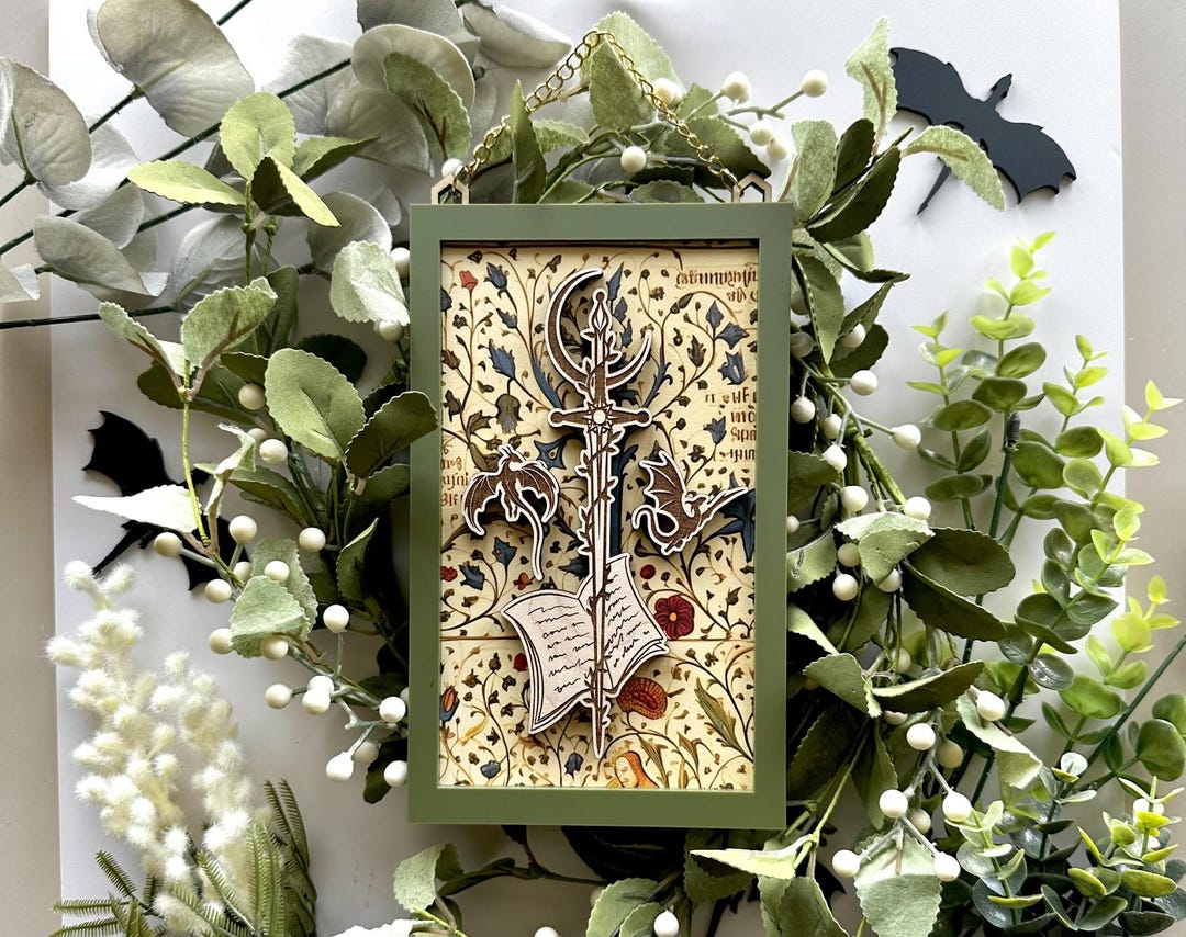Fantasy Book Nook Sign: Dragons, Sword & Book - Whimsical Library Decor ...