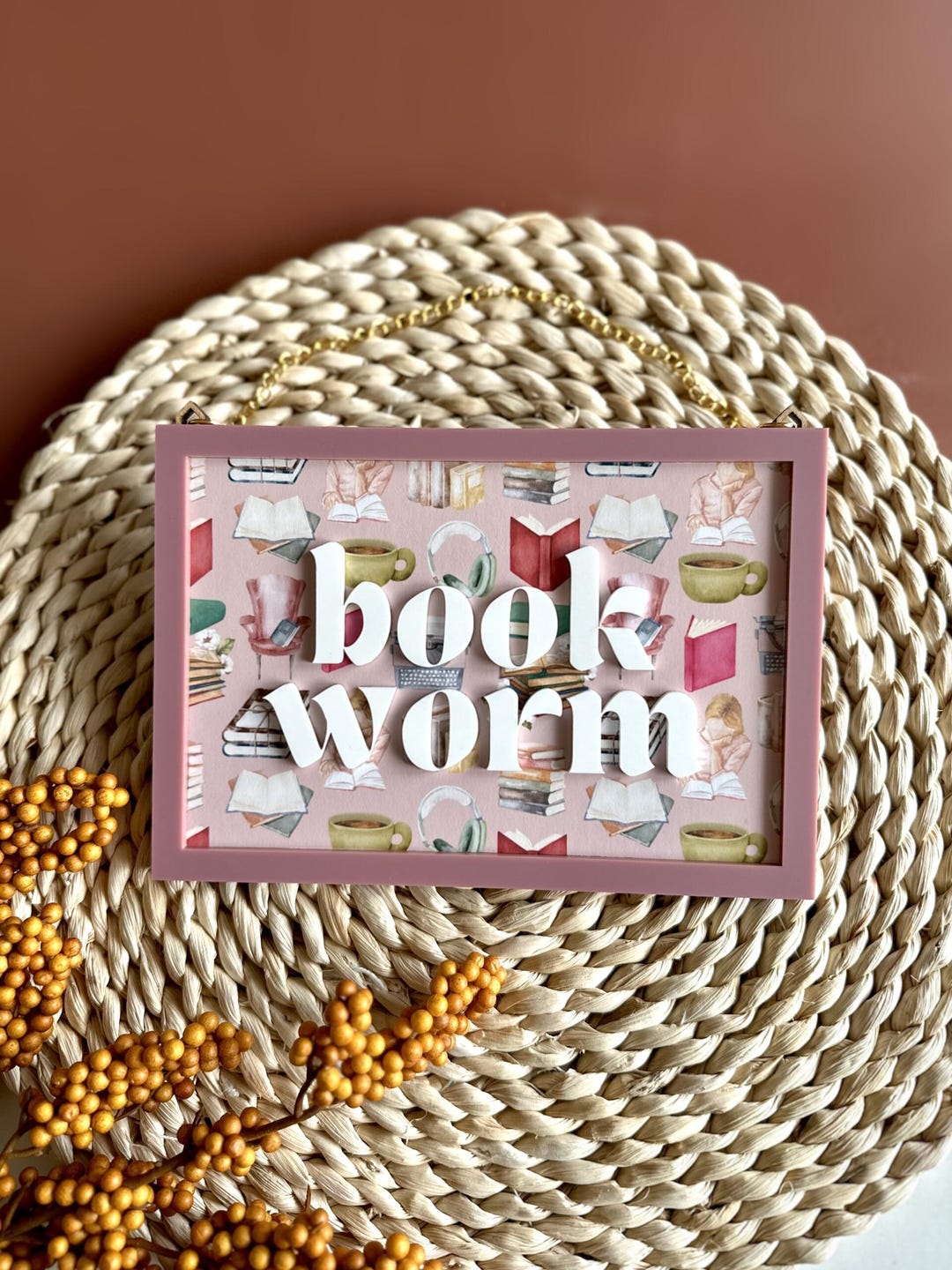 Cozy Minimal Themed Bookworm Sign | Library Sign | Book Nook Decor ...
