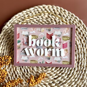 Cozy Minimal Themed Bookworm Sign | Library Sign | Book Nook Decor ...