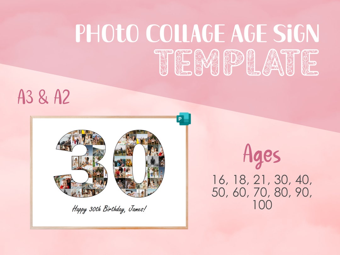 Photo Collage Age Sign Template, Microsoft Publisher, Custom Brithday ...