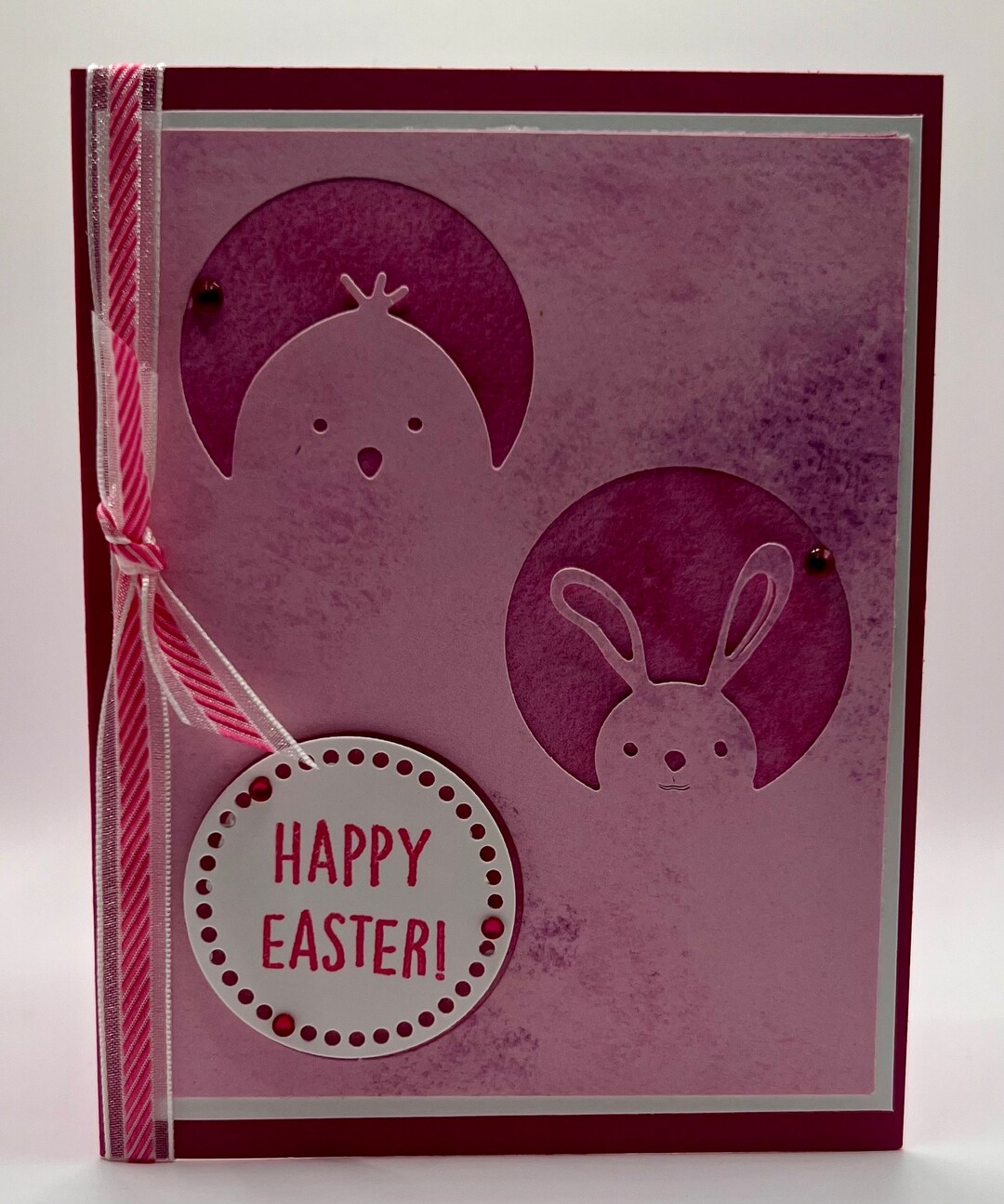 Handmade Easter Card: Chick & Bunny, Pink and White - Etsy
