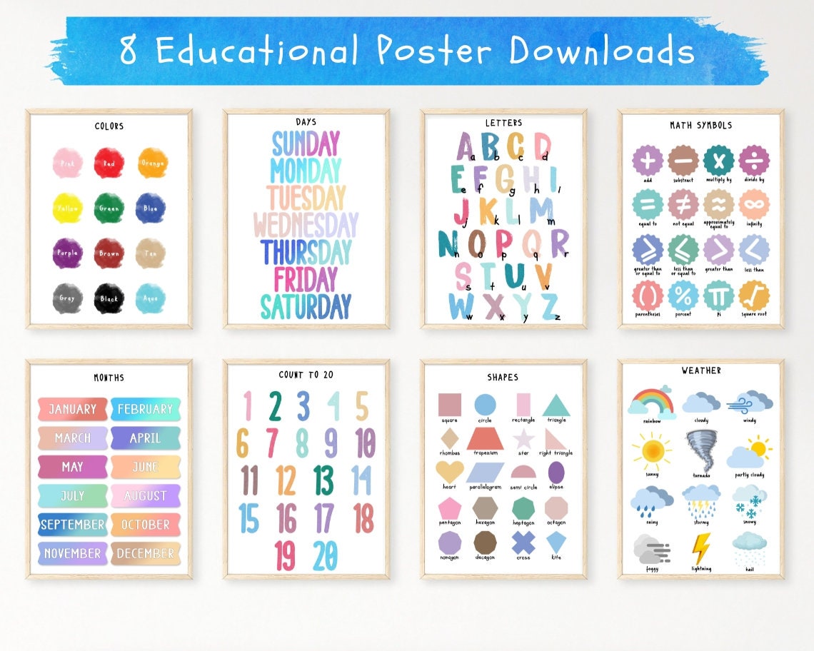 8 Colorful Prints Educational Posters - Etsy