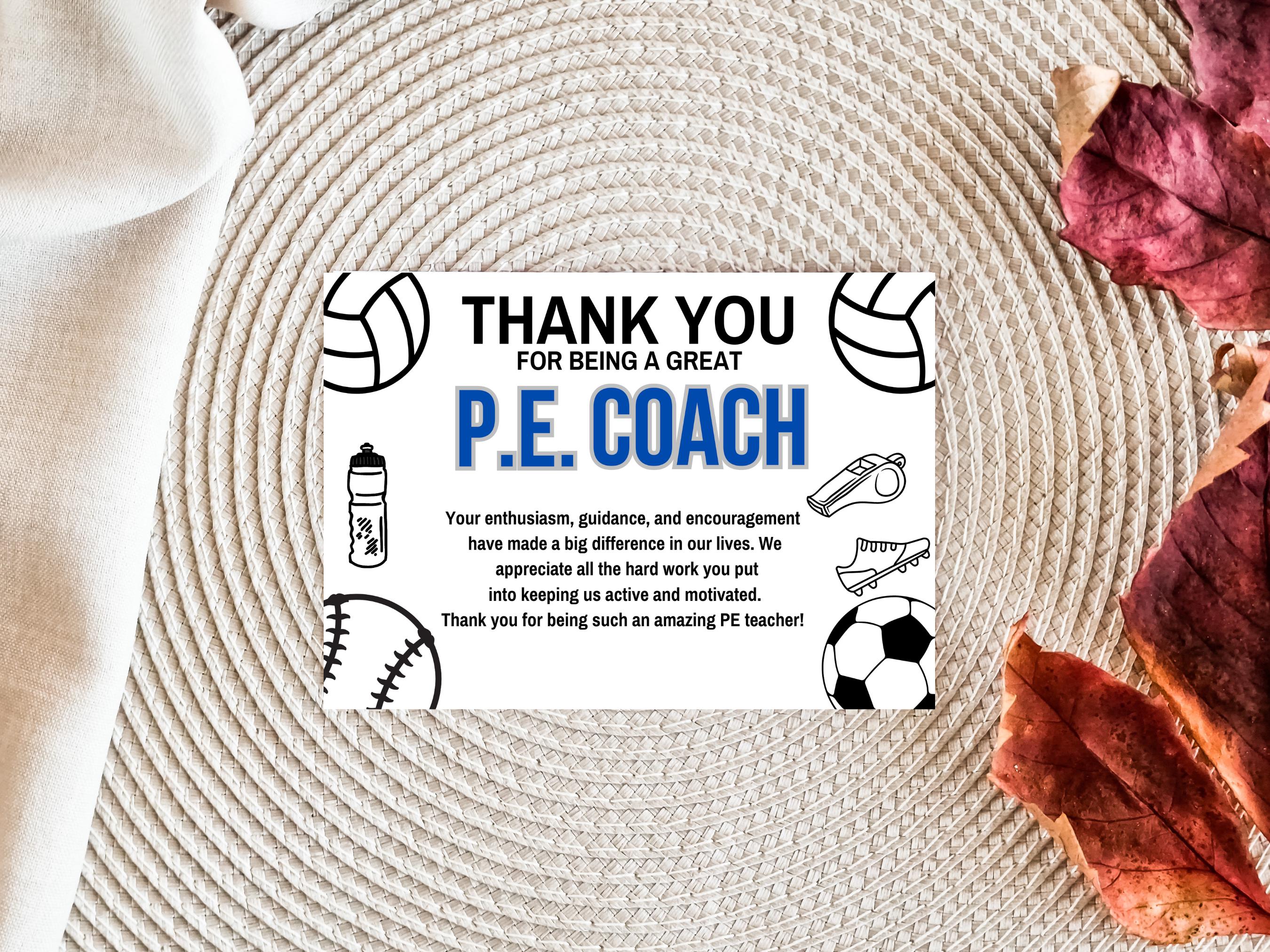 PE Coach Thank You Card: Teacher Appreciation Gift (printable) - Etsy