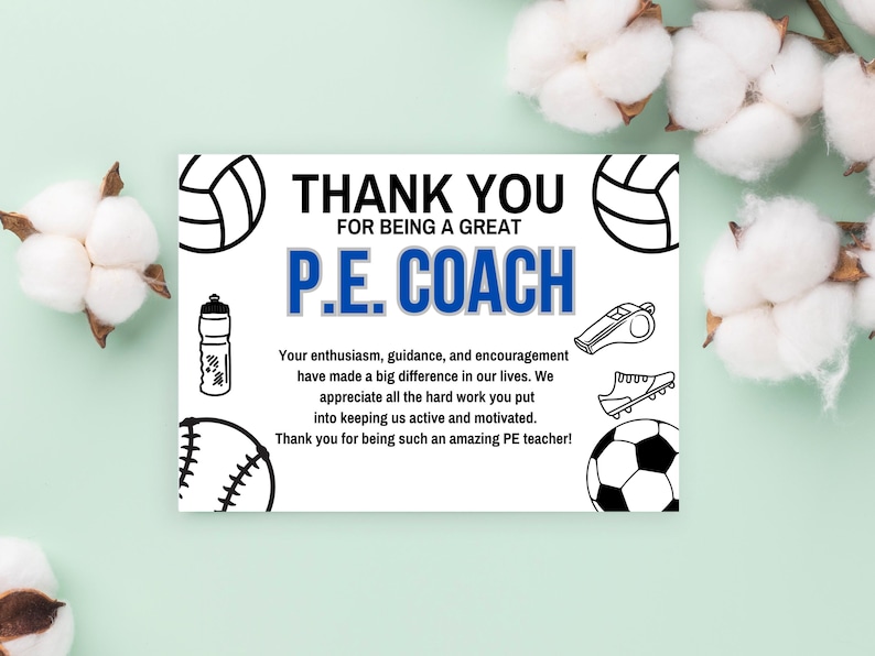 Thank You PE Coach, Teacher Appreciation, PE Teacher Card, Printable ...