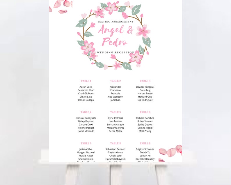 Wedding Seating Chart Template| Editable Seating Chart | Pink Seating ...