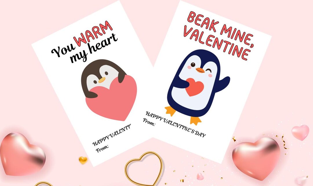 Penguin Valentine's Day Cards: Set of 6 Printable Gift Tags (PDF) - Etsy