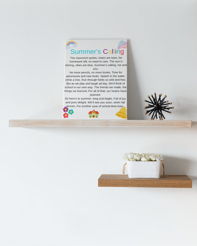 Summer's Calling Poem, Elementary School Class Gift From Teacher to ...