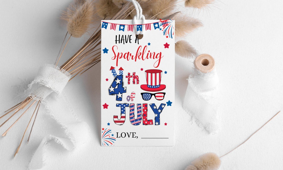 Sparkling 4th of July Favor Tag Template, Red White Blue (instant ...