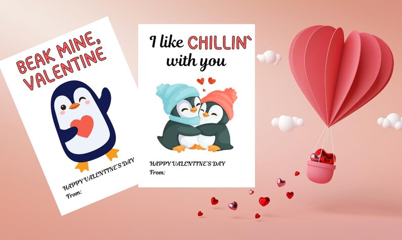 Penguin Valentine's Day Cards: Set of 6 Printable Gift Tags (PDF) - Etsy