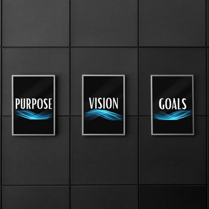 Purpose Vision Goals Print Set: Black and White Motivational Office ...