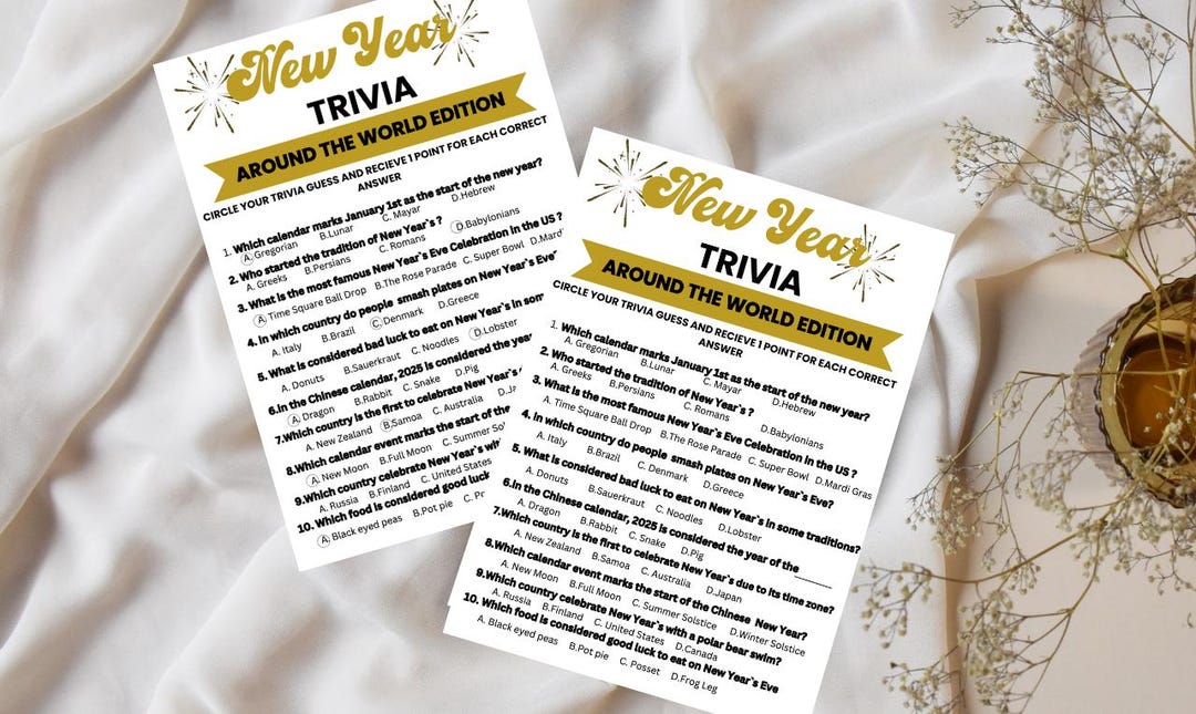 New Year's Eve Trivia Game: Fun Printable Party (PDF) - Etsy