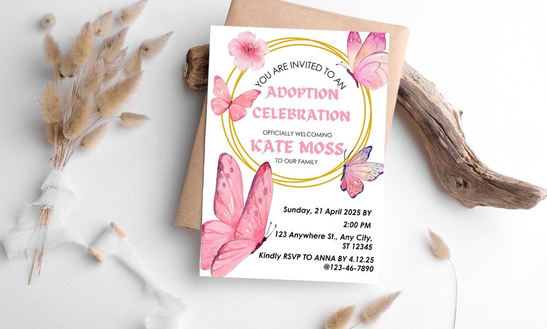 Pink Adoption Announcement Invitation, Adoption Announcement ...