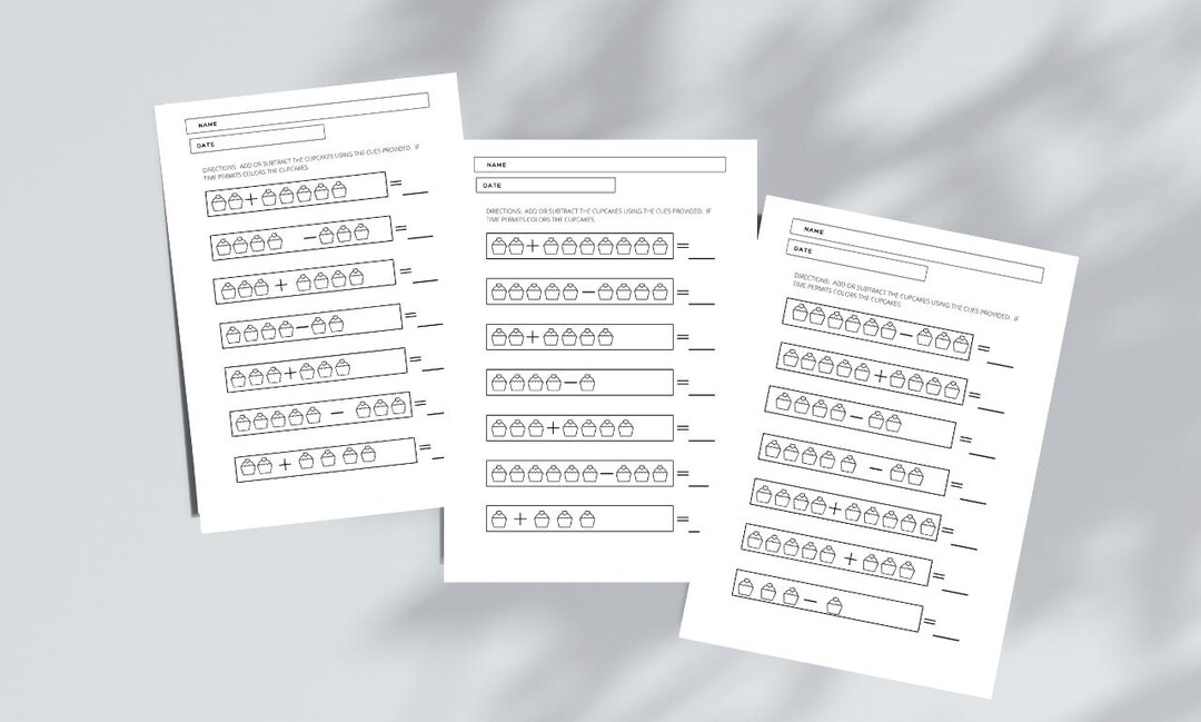 Cupcake Addition Subtraction Worksheet, Kindergarten Math Activity (PDF ...