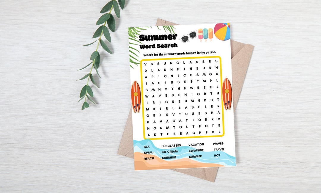 Summer Word Search Printable Puzzle Game Pdf Etsy