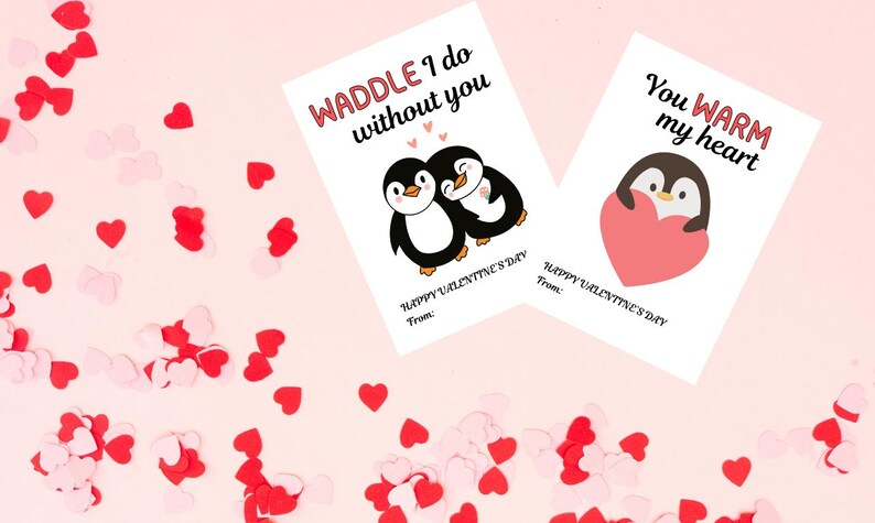Penguin Valentine's Day Cards: Set of 6 Printable Gift Tags (PDF) - Etsy