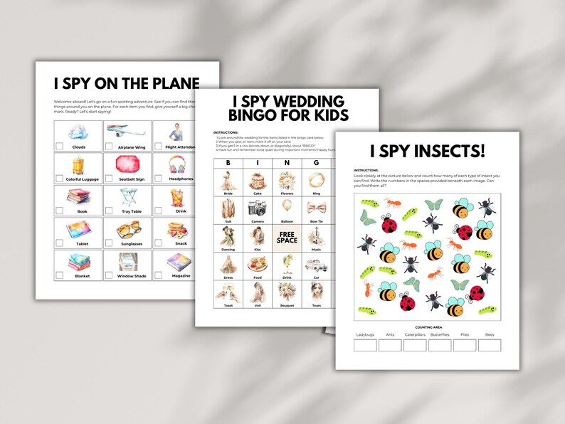 I Spy Printable Sheets, Kids Puzzle Worksheets, Insects Counting ...