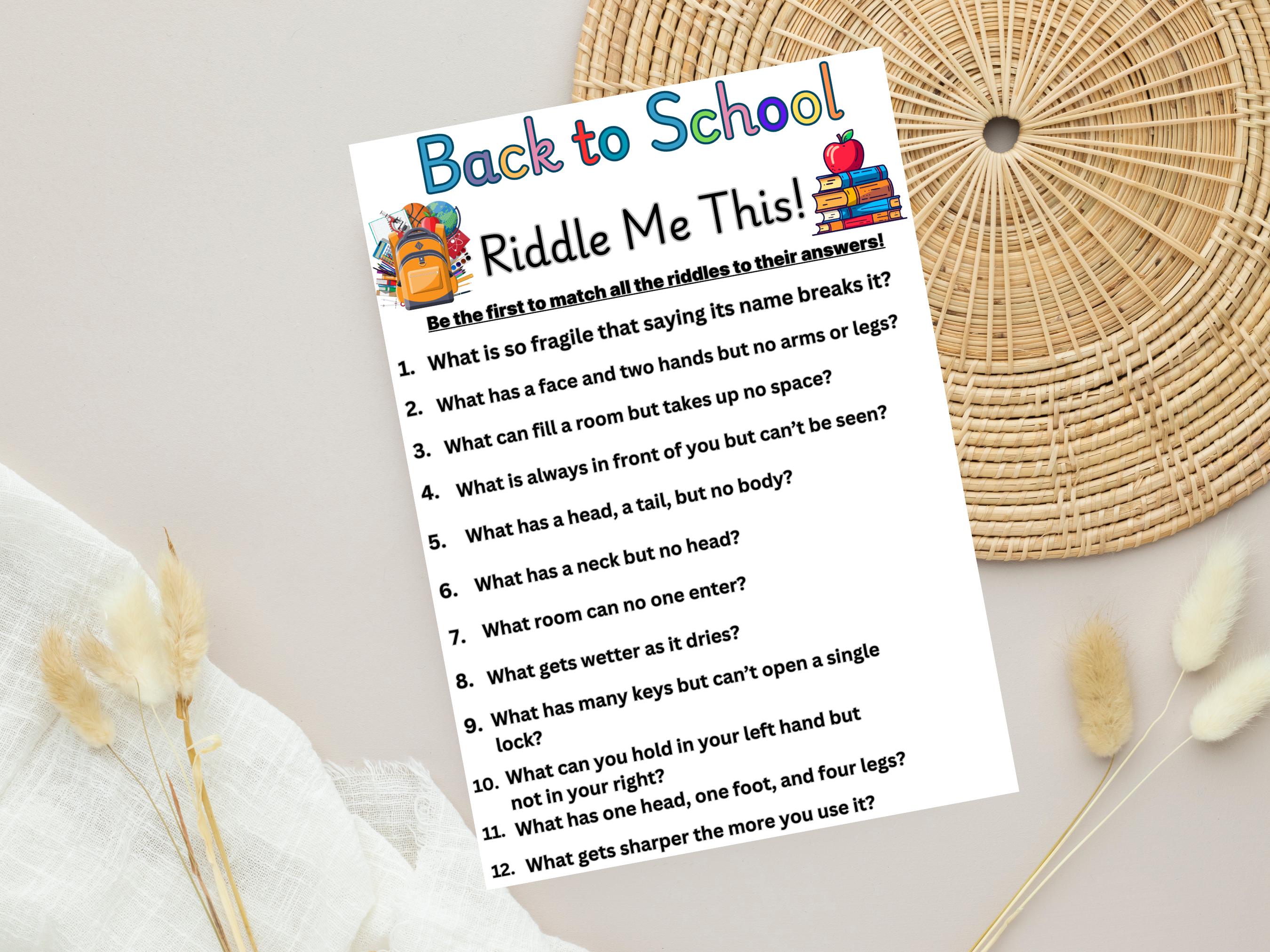 Back to School Riddles Game: Printable Icebreaker Activity (digital ...