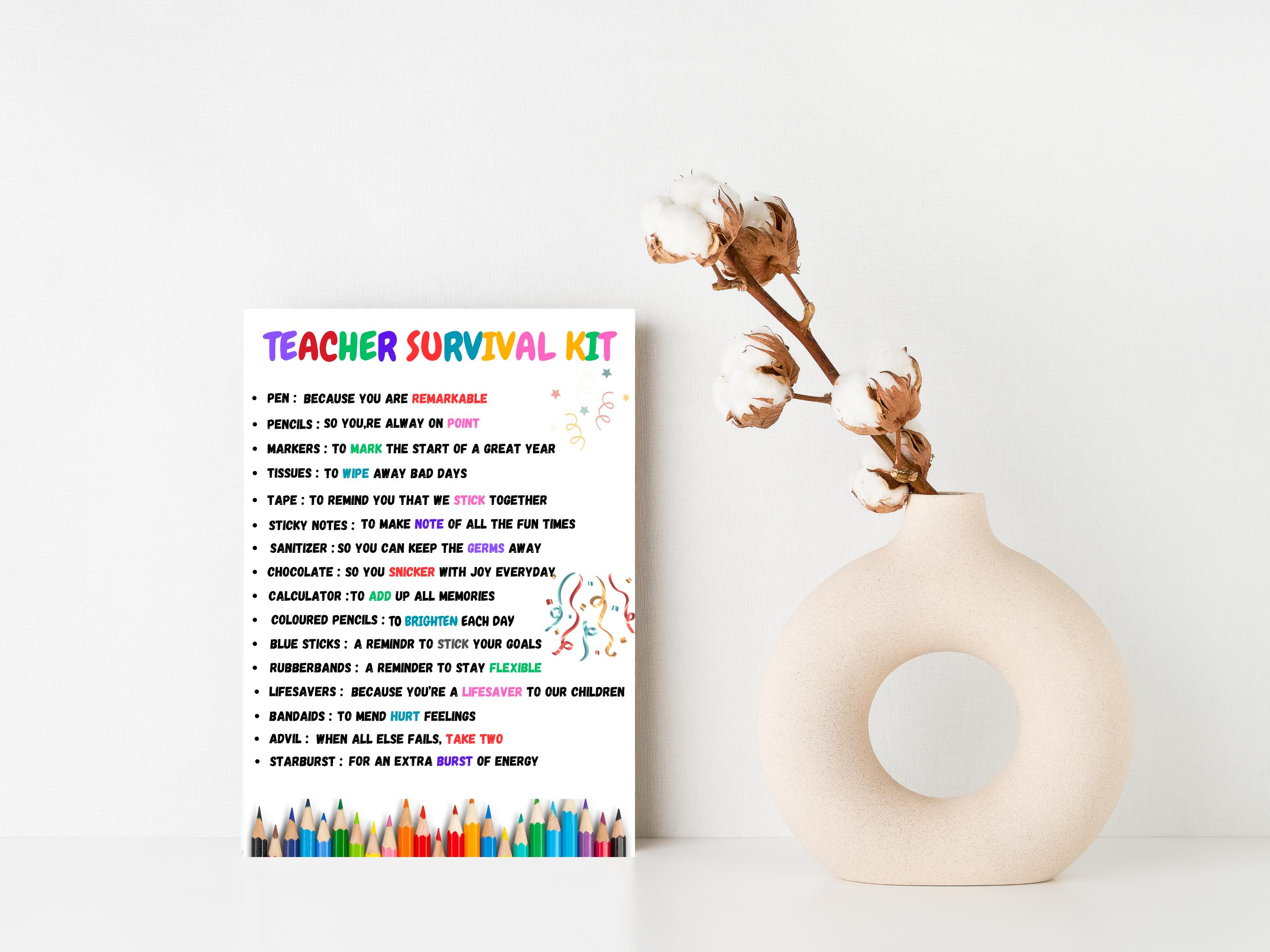 Printable Teacher Survival Kit: Appreciation Gift Tag (digital Download ...