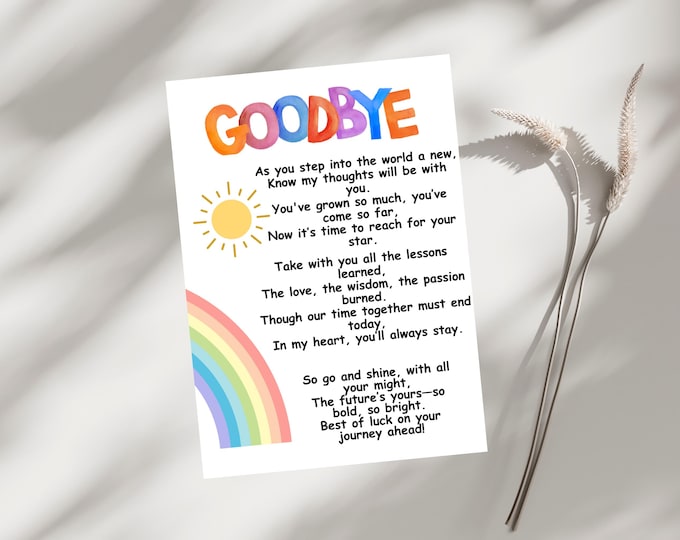 Printable End of School Year Letter for Students, Poem Gift From ...