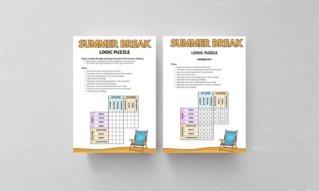 Summer Break Logic Puzzle Worksheet, Kids Brain Teaser Printable ...