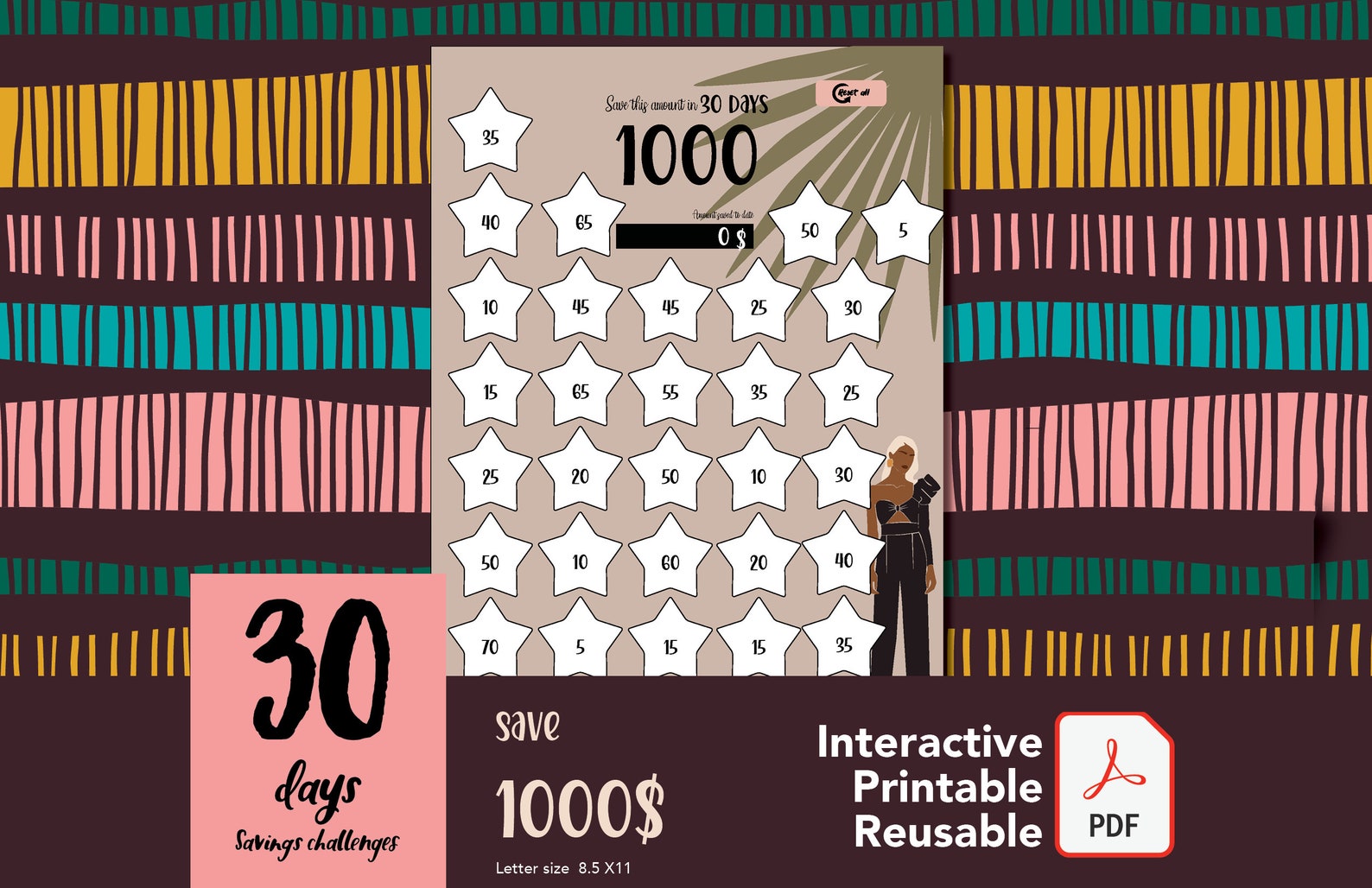 Savings Challenge Printable PDF Interactive PDF 30 Days Savings Money ...