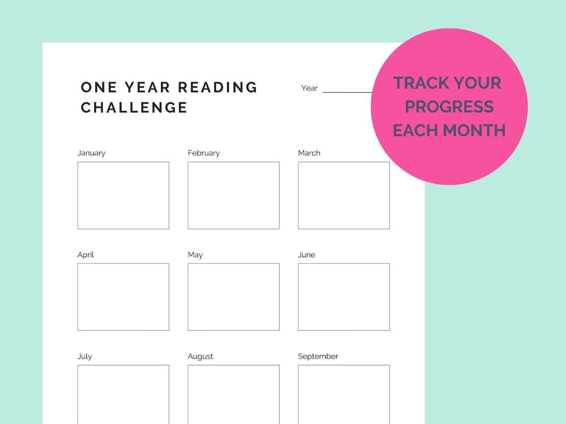 One Year Reading Challenge Template, Printable A4 Size, Yearly Reading ...