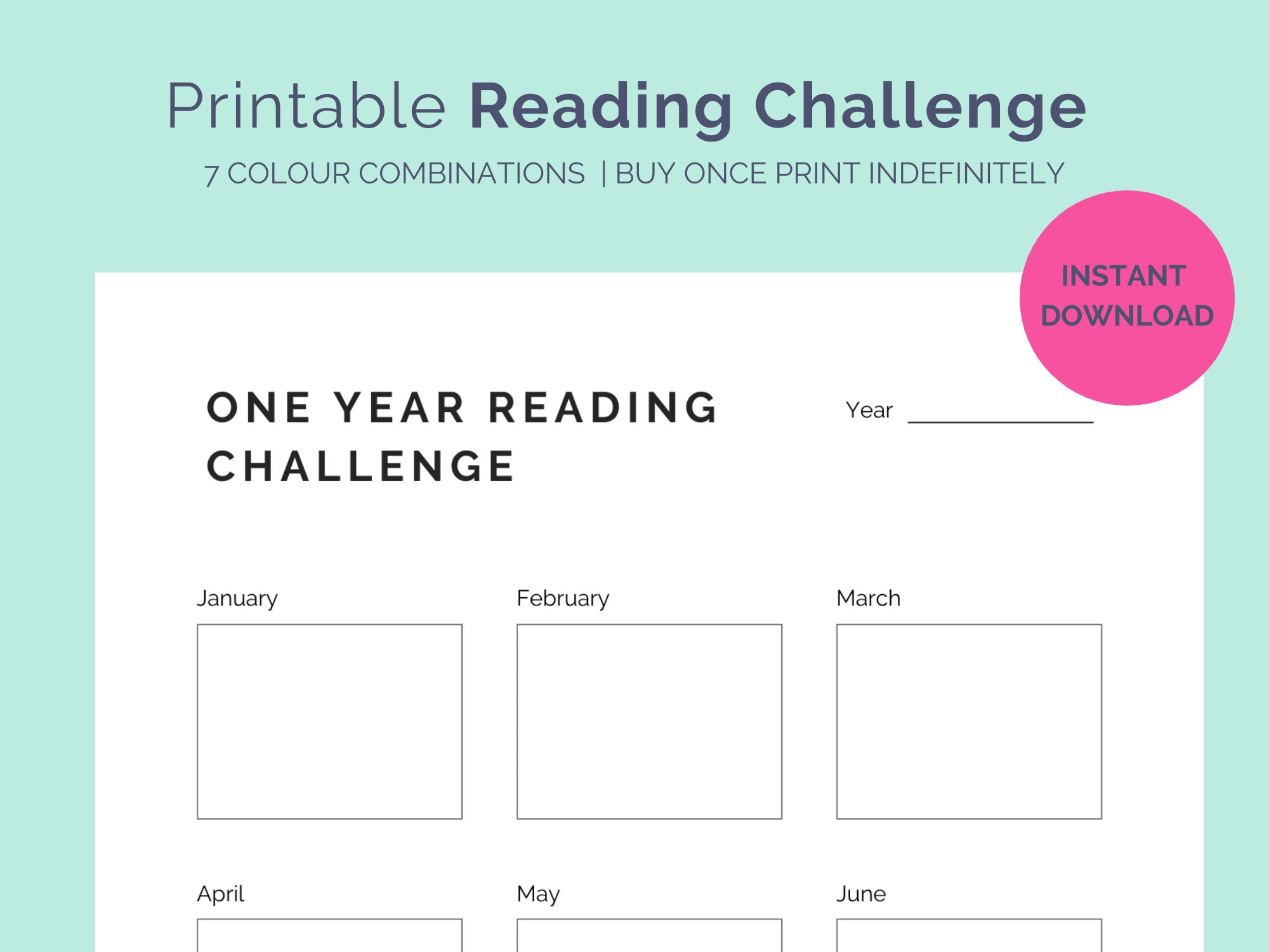 One Year Reading Challenge Template, Printable A4 Size, Yearly Reading ...
