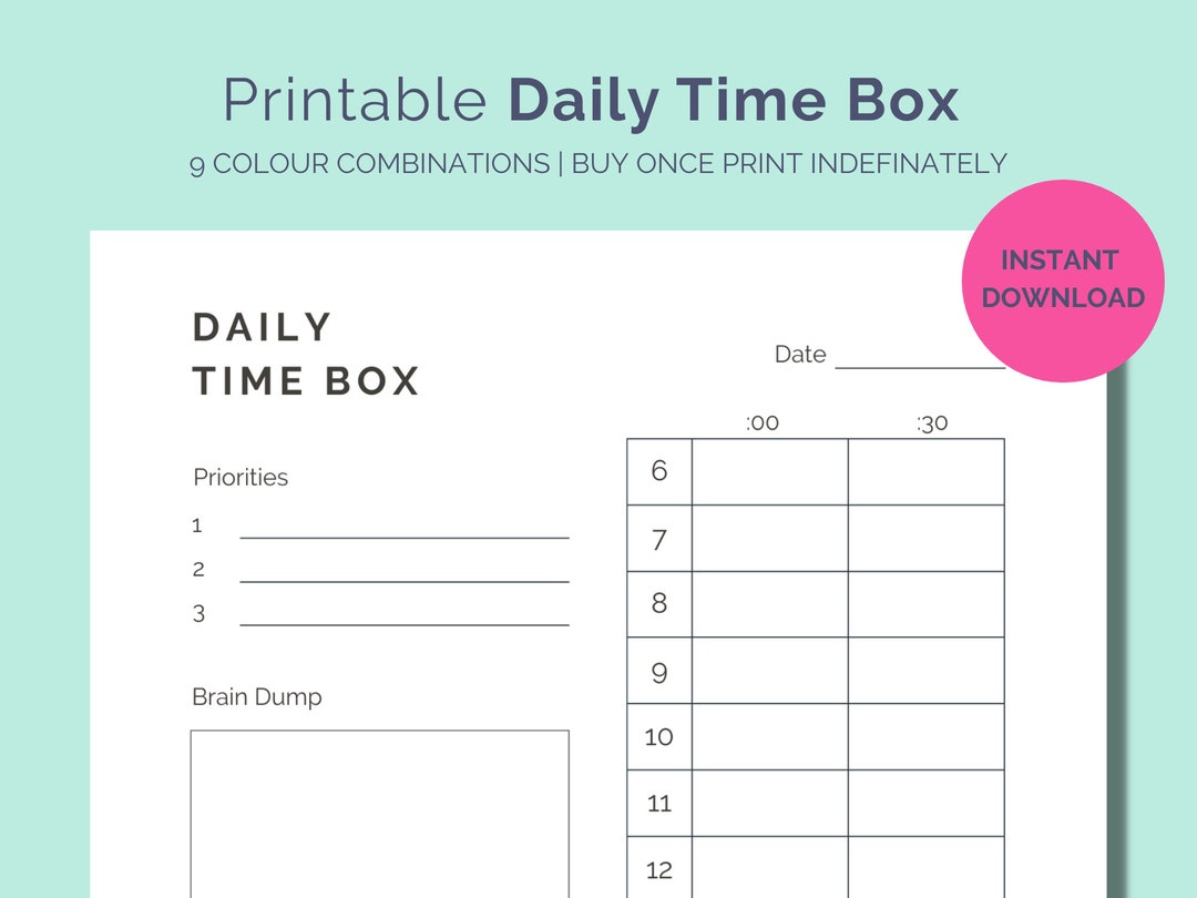 Daily Time Box Planner Printable A4 Size, Time Blocking Template ...