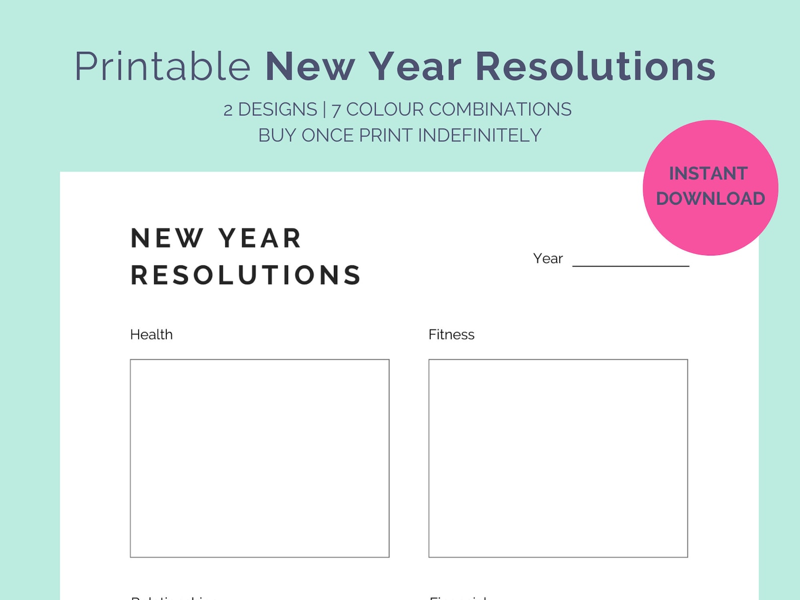 New Year Resolution Template, Printable A4 Size, Vision Board Template ...