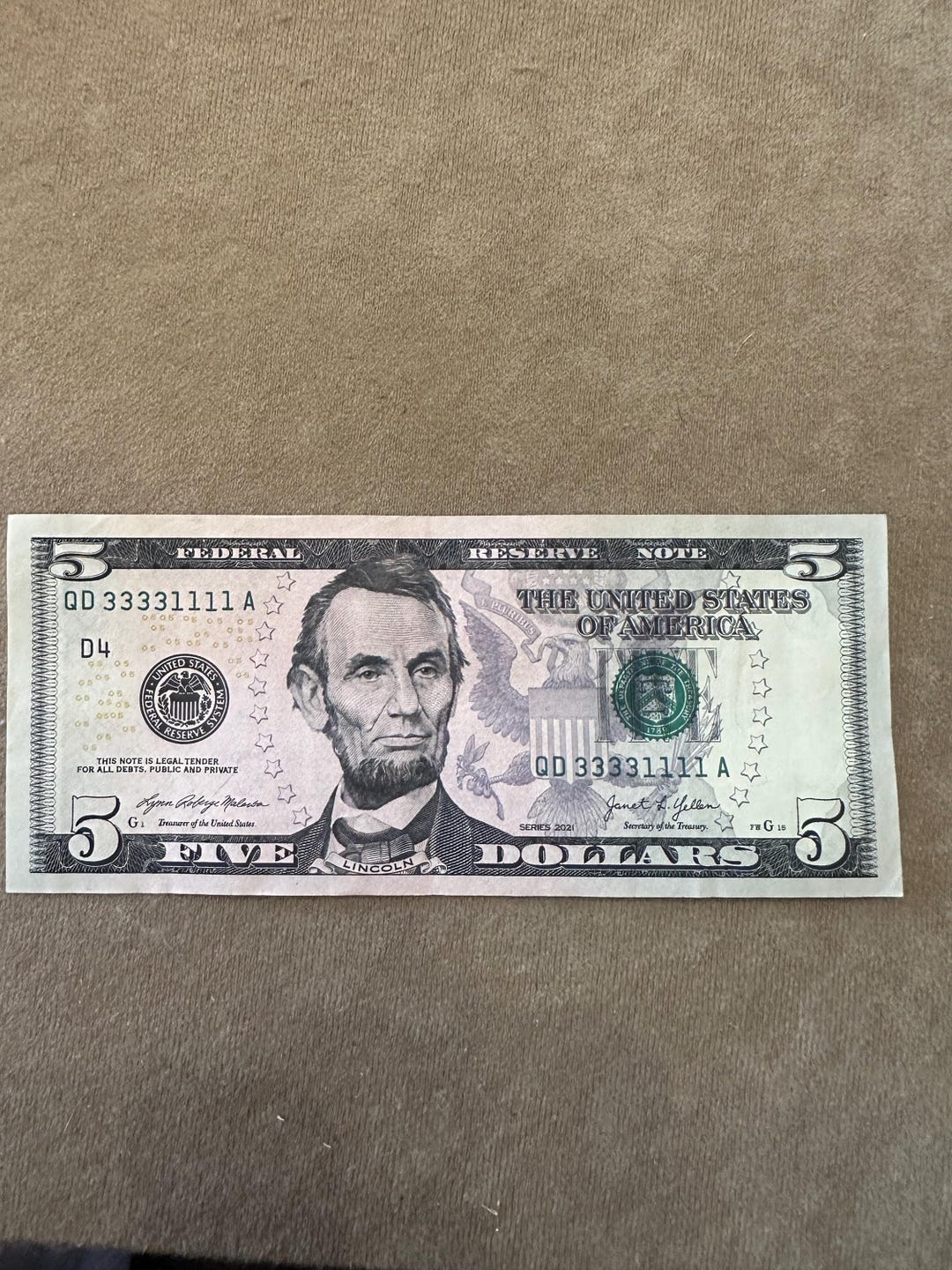 Quad Double Five Dollar Bill Rare - Etsy