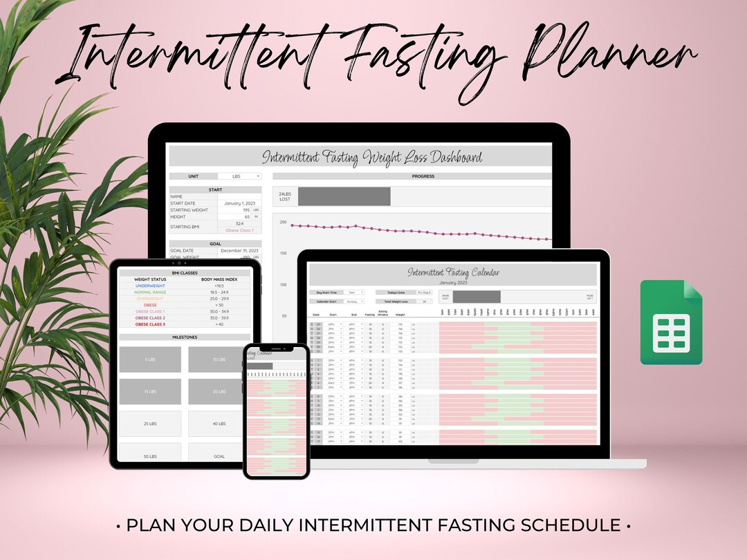 Intermittent Fasting Planner Spreadsheet for Weight Loss Google Sheets ...