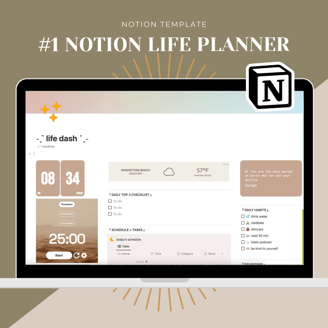 Planificador de vida de Notion todo en uno 2023, panel de control de Notion, plantilla de ...