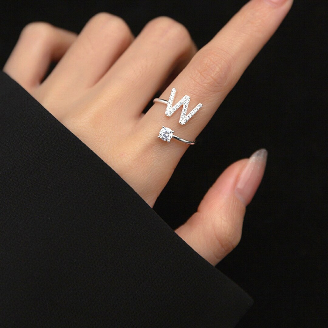 Personalized Initial Ring • Diamond Letter Ring in Silver • Custom Name ...