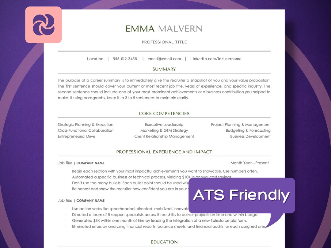 Modelo de currículo, currículo amigável ATS, modelo de currículo ATS ...