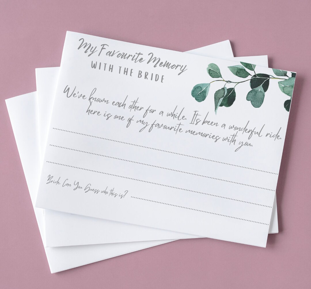 Favourite Memory With the Bride to Be Cards, Hen Party Games, Hen Party ...