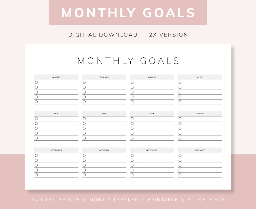 Monthly Goal Planner Printable - A4 and Letter Size - Digital Download ...