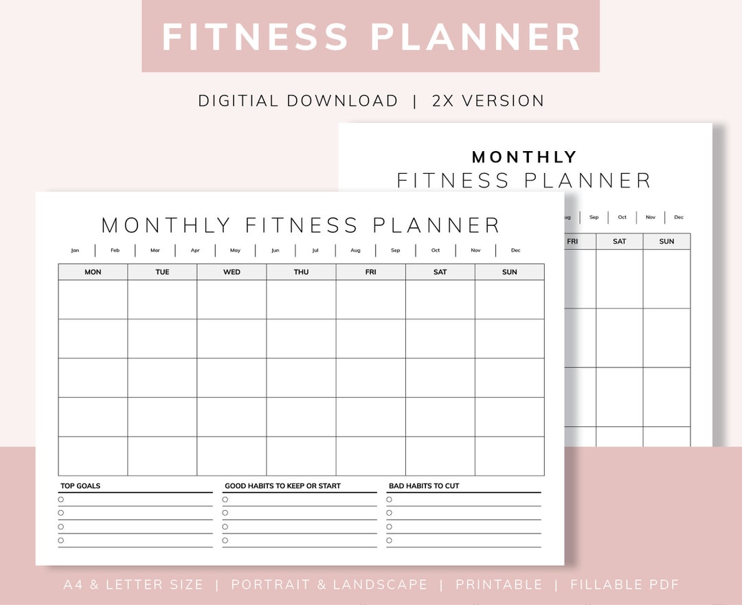 Monthly Fitness Planner, Printable Planner, Monthly Fitness Goal ...