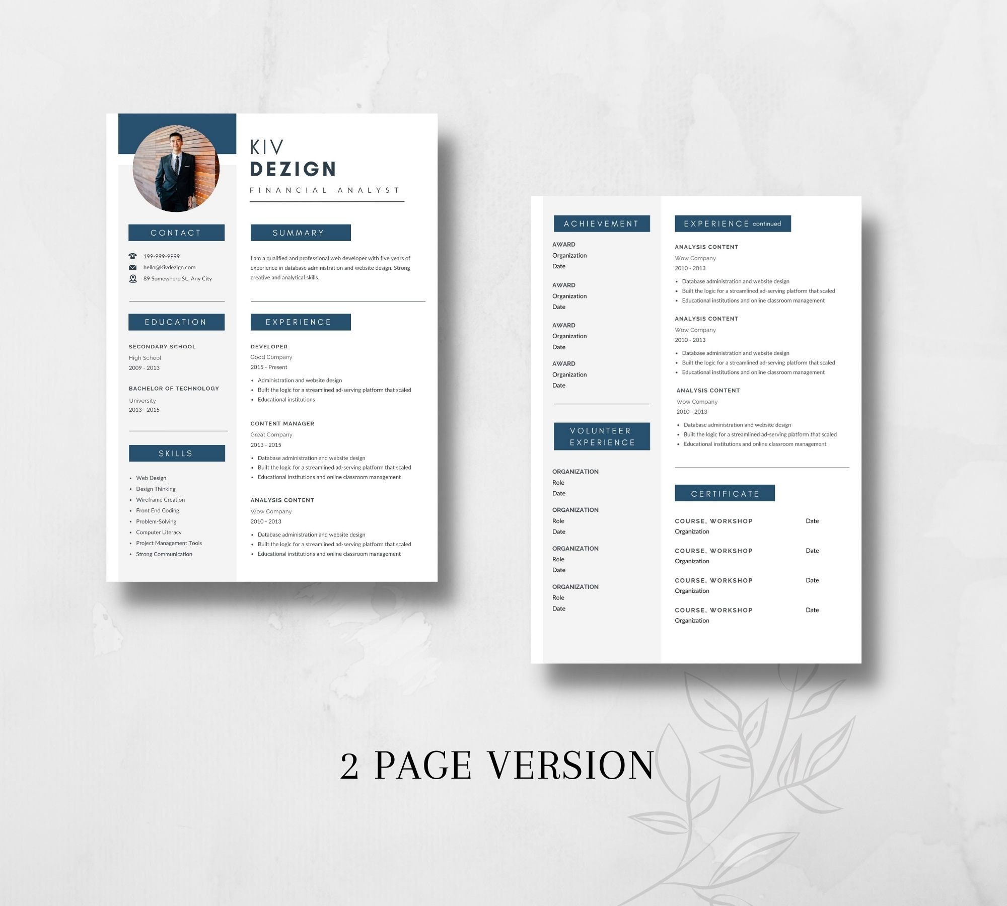 Professional Resume Template, CV Template, 1-2 Page Resume, Cover ...