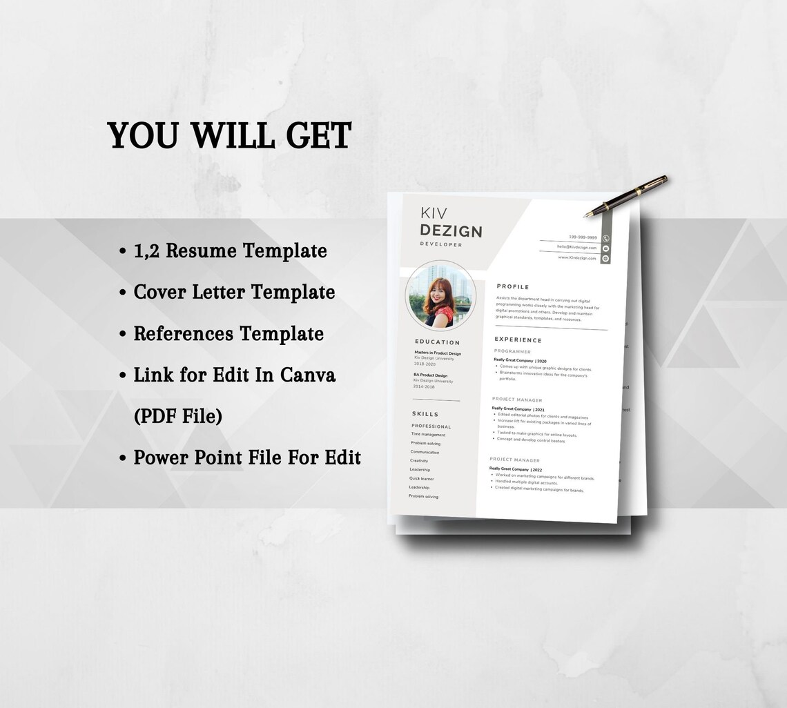 Modern Resume Template, CV Template, 1-2 Page Resume, Cover Letter ...