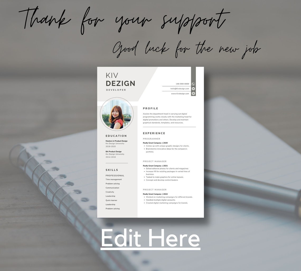 Modern Resume Template, CV Template, 1-2 Page Resume, Cover Letter ...