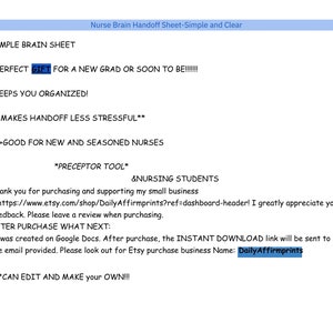 Nurse Brain Handoff Report Simple RN LPN Tool Easy Report New Grad ...