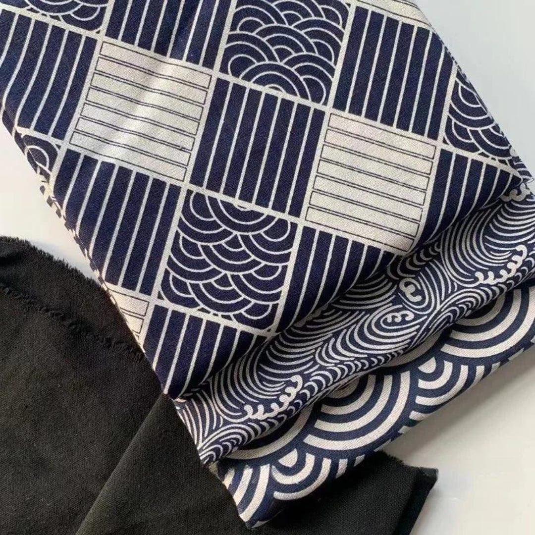 Blue Traditional Japanese Cotton Linen Fabric | 50x150cm | Handmade DIY ...