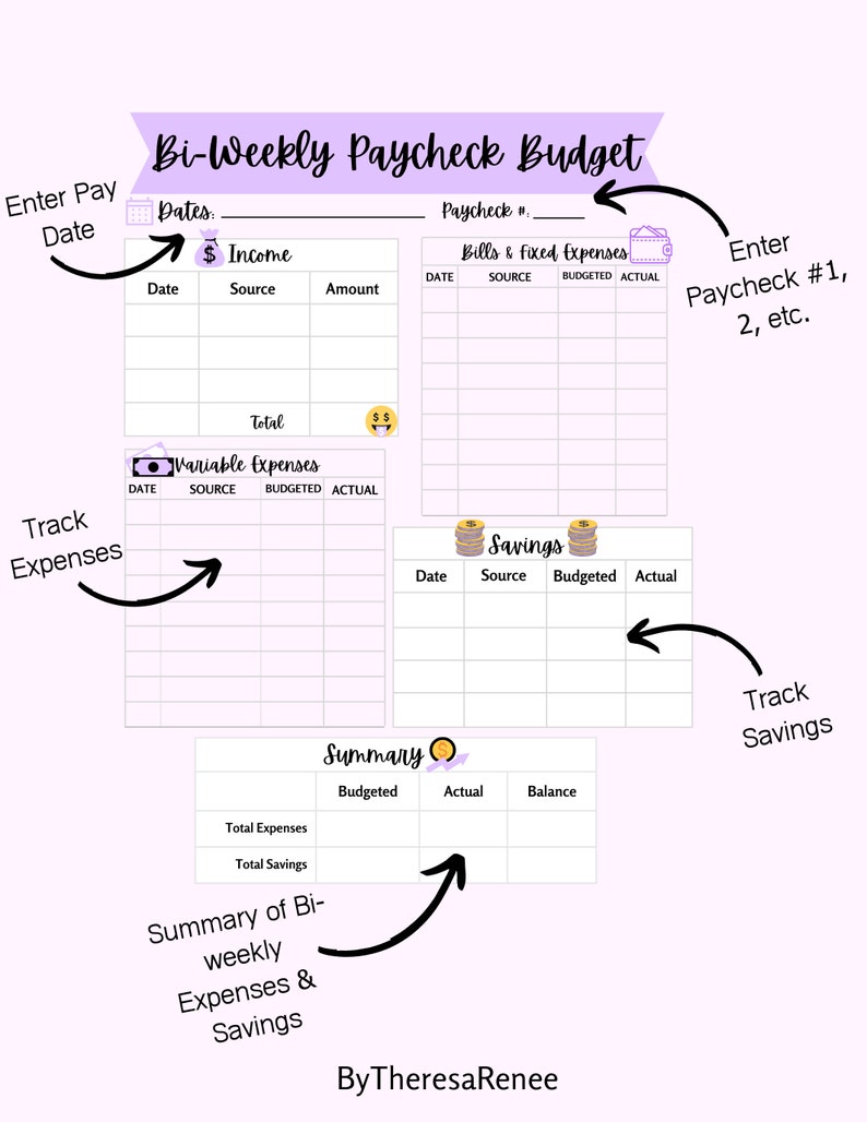 INSTANT DOWNLOAD PDF Printable Bi-weekly Paycheck Budget, Expense ...