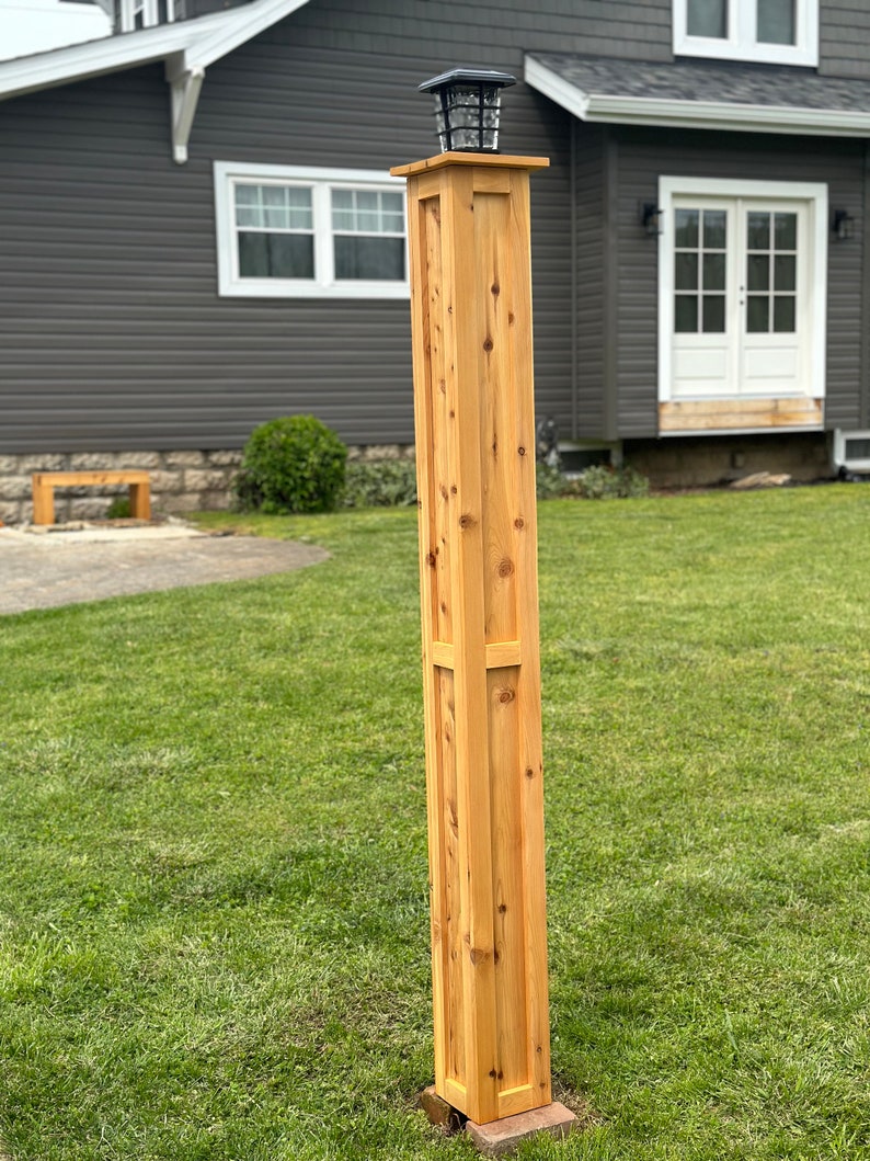 Wooden Cedar Lamp Post With Solar Light - Etsy