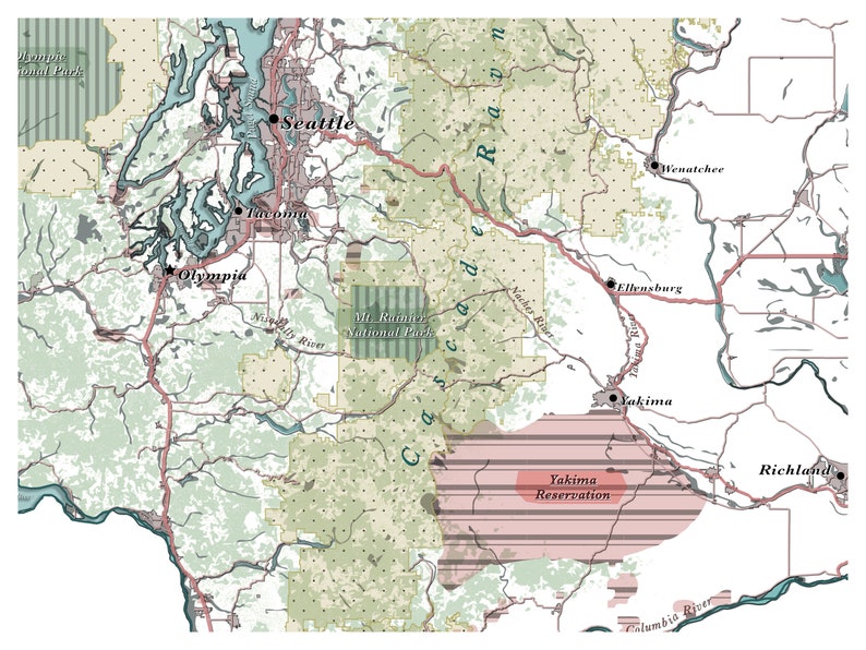 Printable Map of Washington State - Etsy