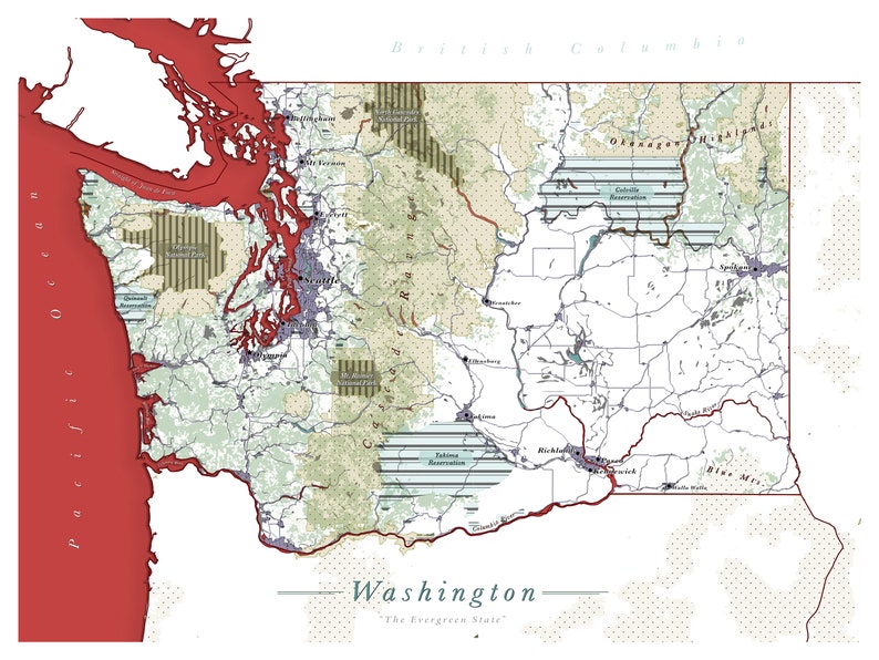 Printable Map of Washington State - Etsy