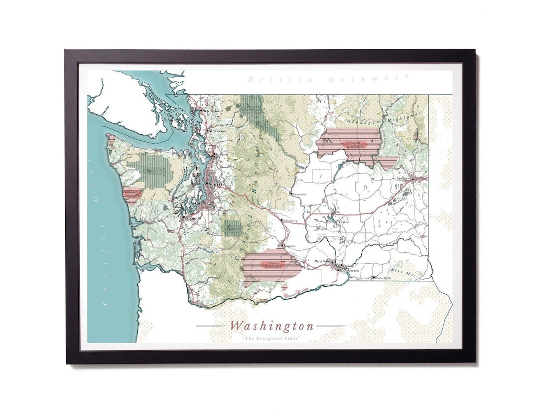 Printable Map of Washington State - Etsy