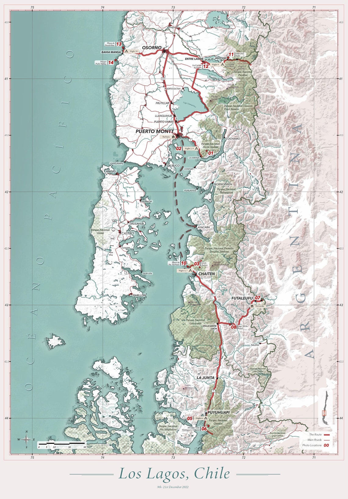 Printable Map of Los Lagos Chile - Etsy