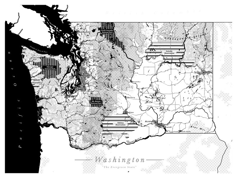Printable Map of Washington State - Etsy