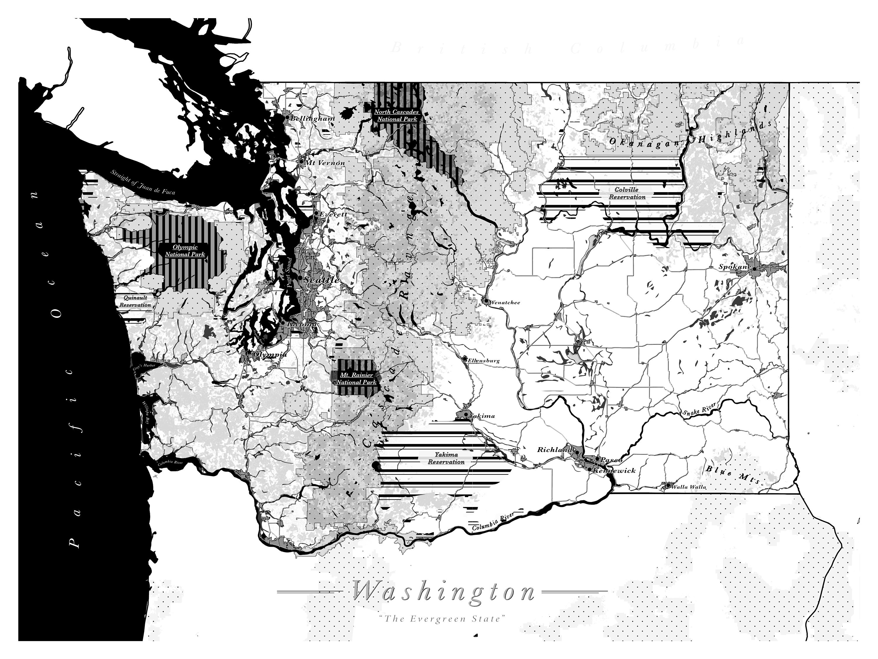 Printable Map of Washington State - Etsy